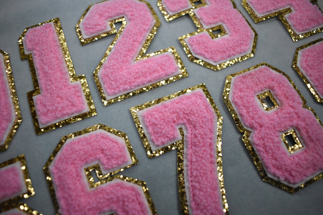 Pink Chenille Iron-on Number Patches, Embroidered Number Badges ...