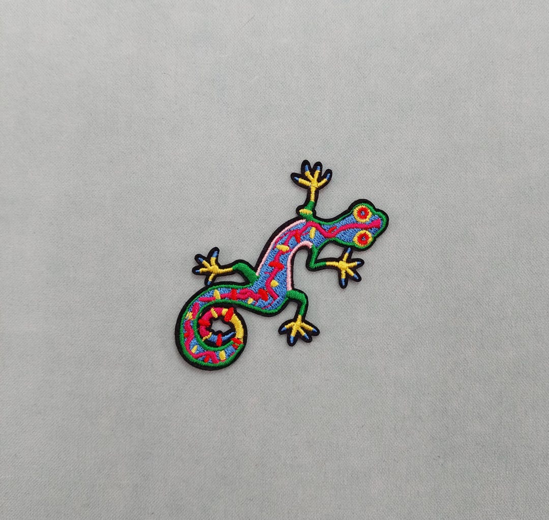 Art Lizard Patch, Embroidered Iron-on Reptile Patch, Iron-on Patch, Sew ...
