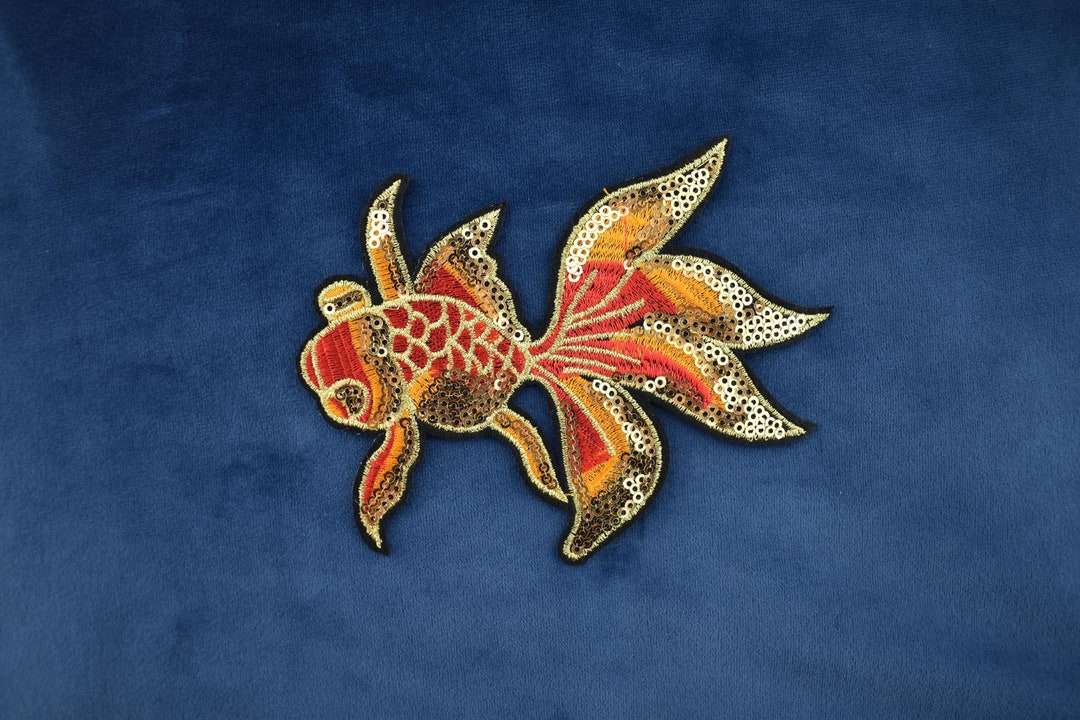 Gold Sequin Goldfish Patch, Iron-on Gold Red Koa, Embroidered Iron-on ...