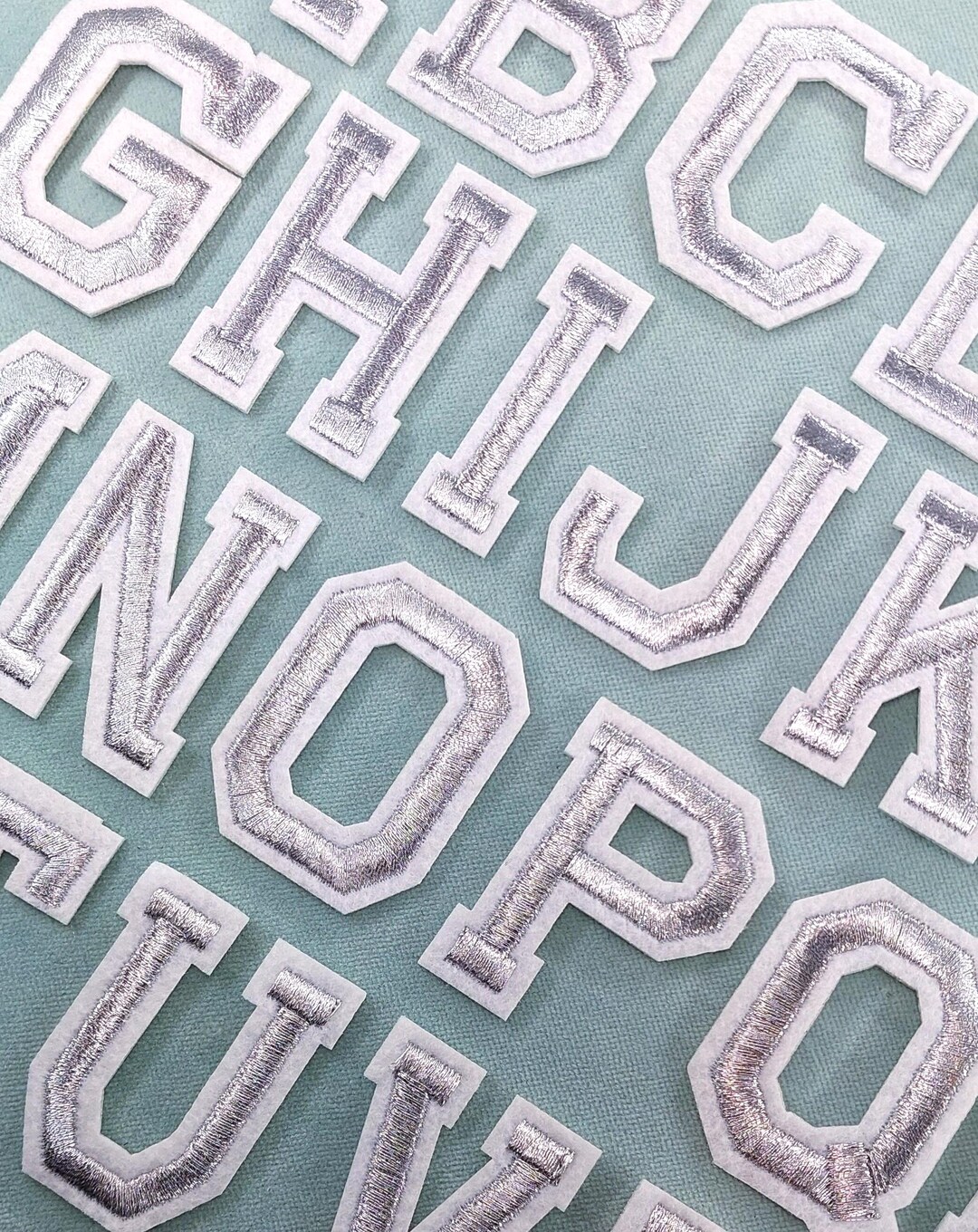 Silver Iron-on Alphabet Letter Patches, Embroidered Alphabet Badges ...