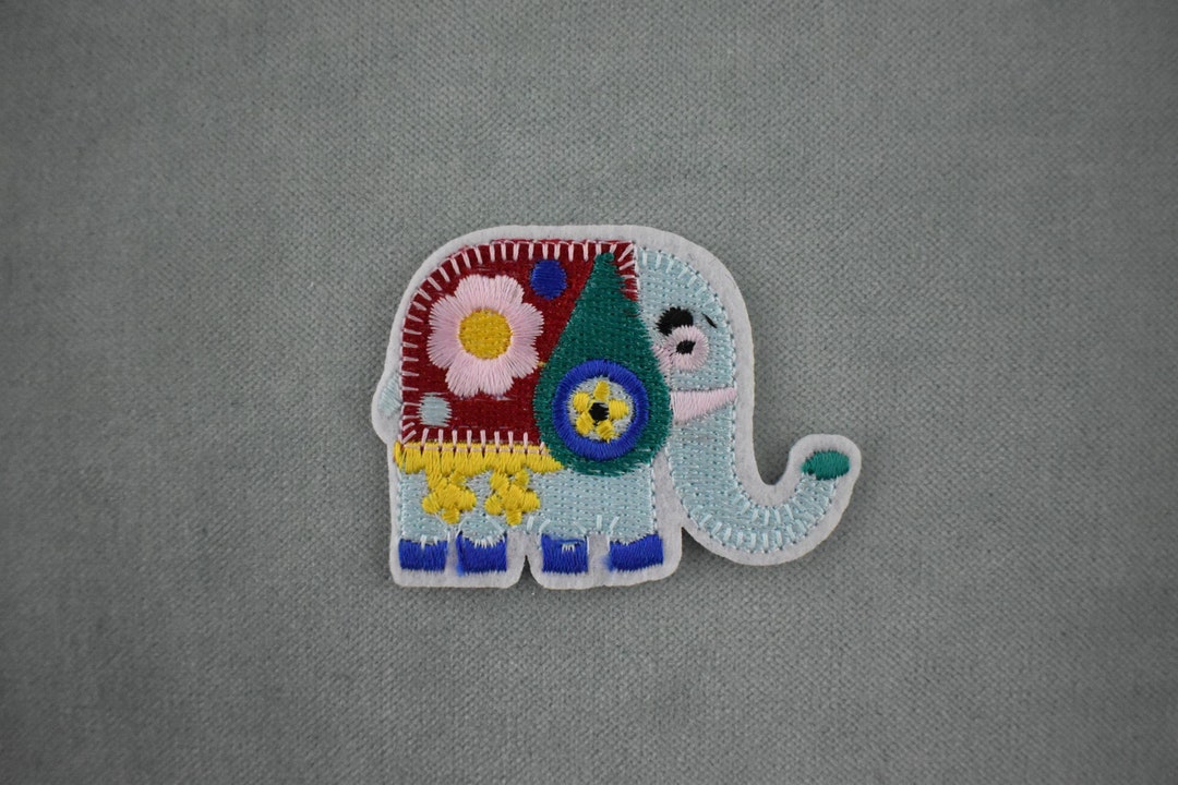Iron-on Embroidered Elephant Patch, Iron-on Embroidered Crest - Etsy
