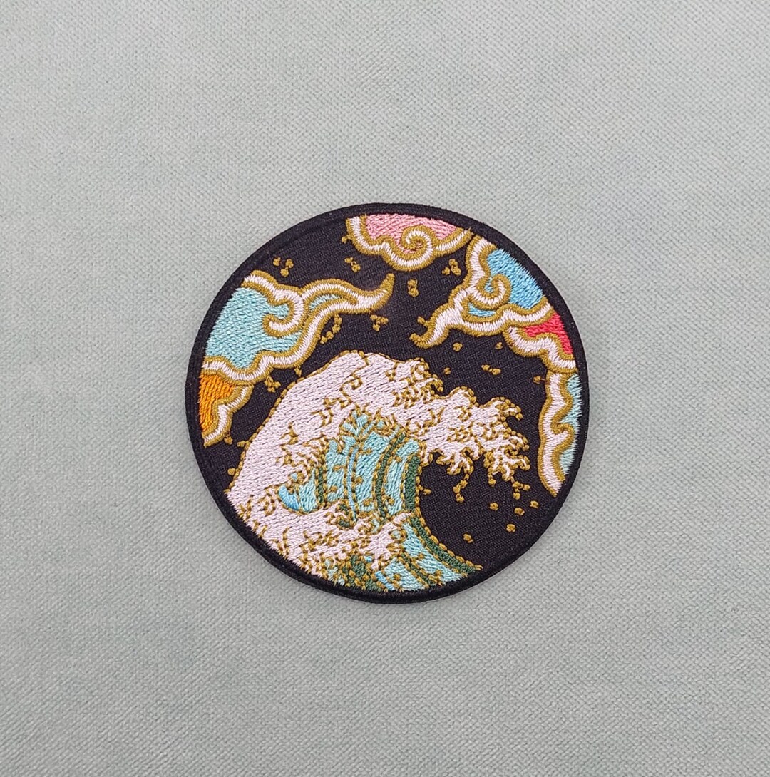 Large Wave Illustration Patch, Iron-on Embroidered Art Badge - Etsy