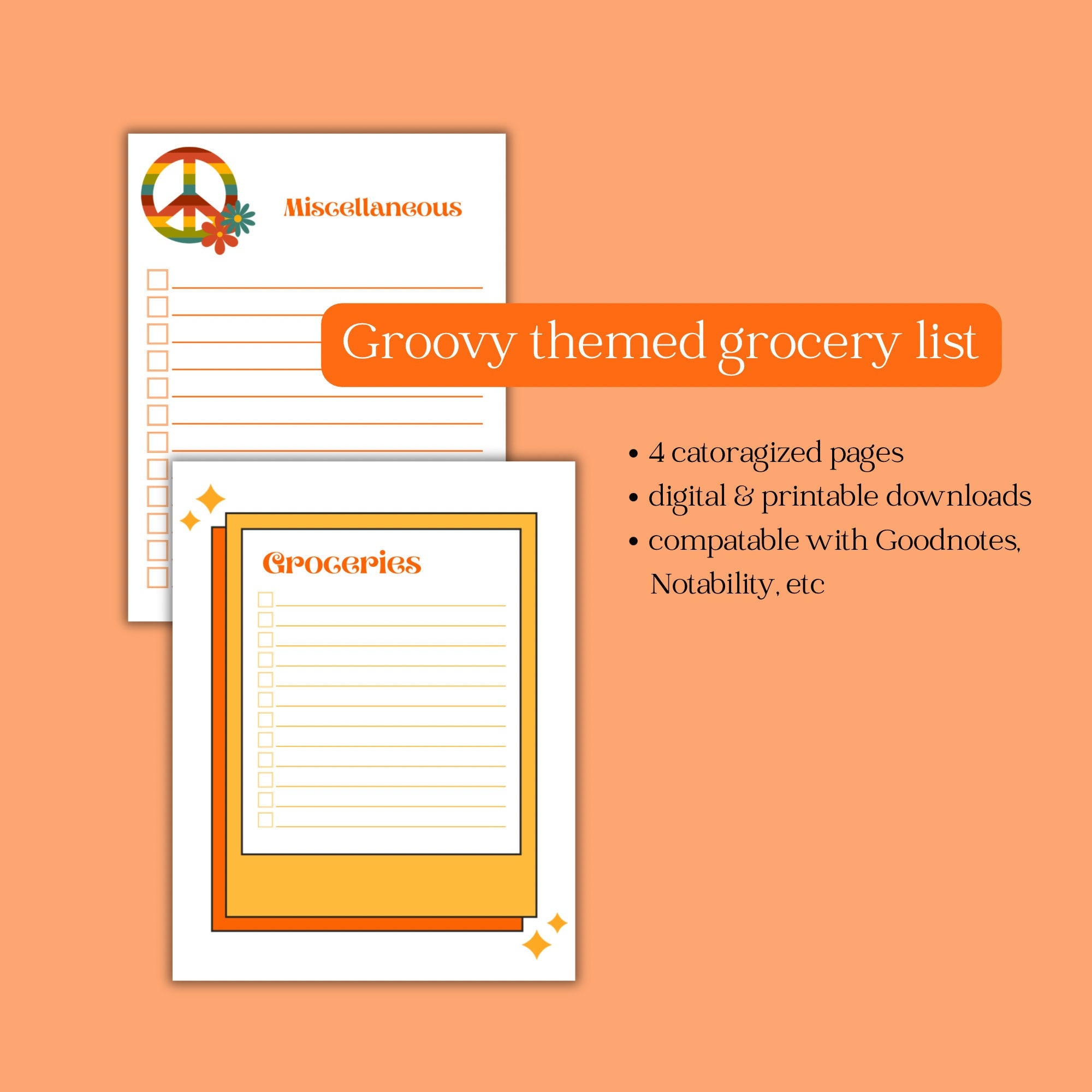 Groovy Themed Grocery List - Cute Printable Planner - Digital Planner ...