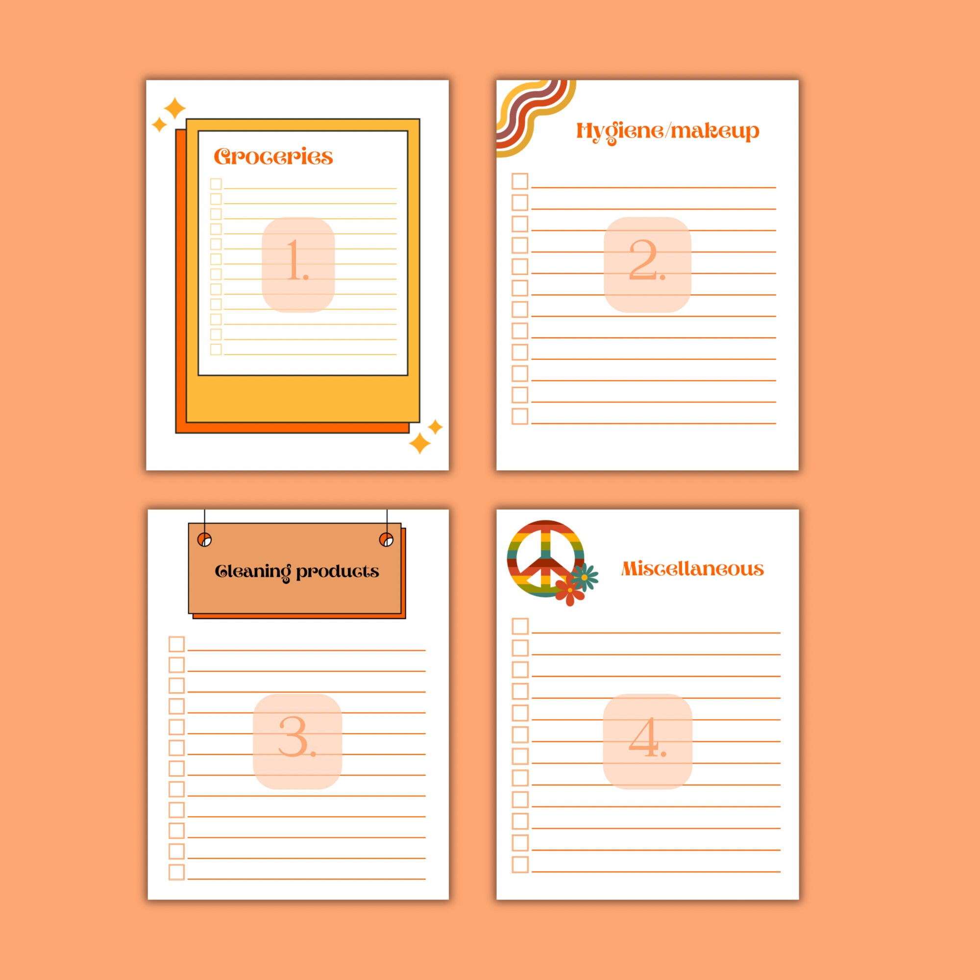 Groovy Themed Grocery List - Cute Printable Planner - Digital Planner ...