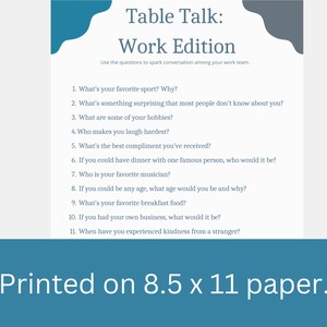 Table Talk for Work Gatherings • Work Conversation Starters • Workplace ...