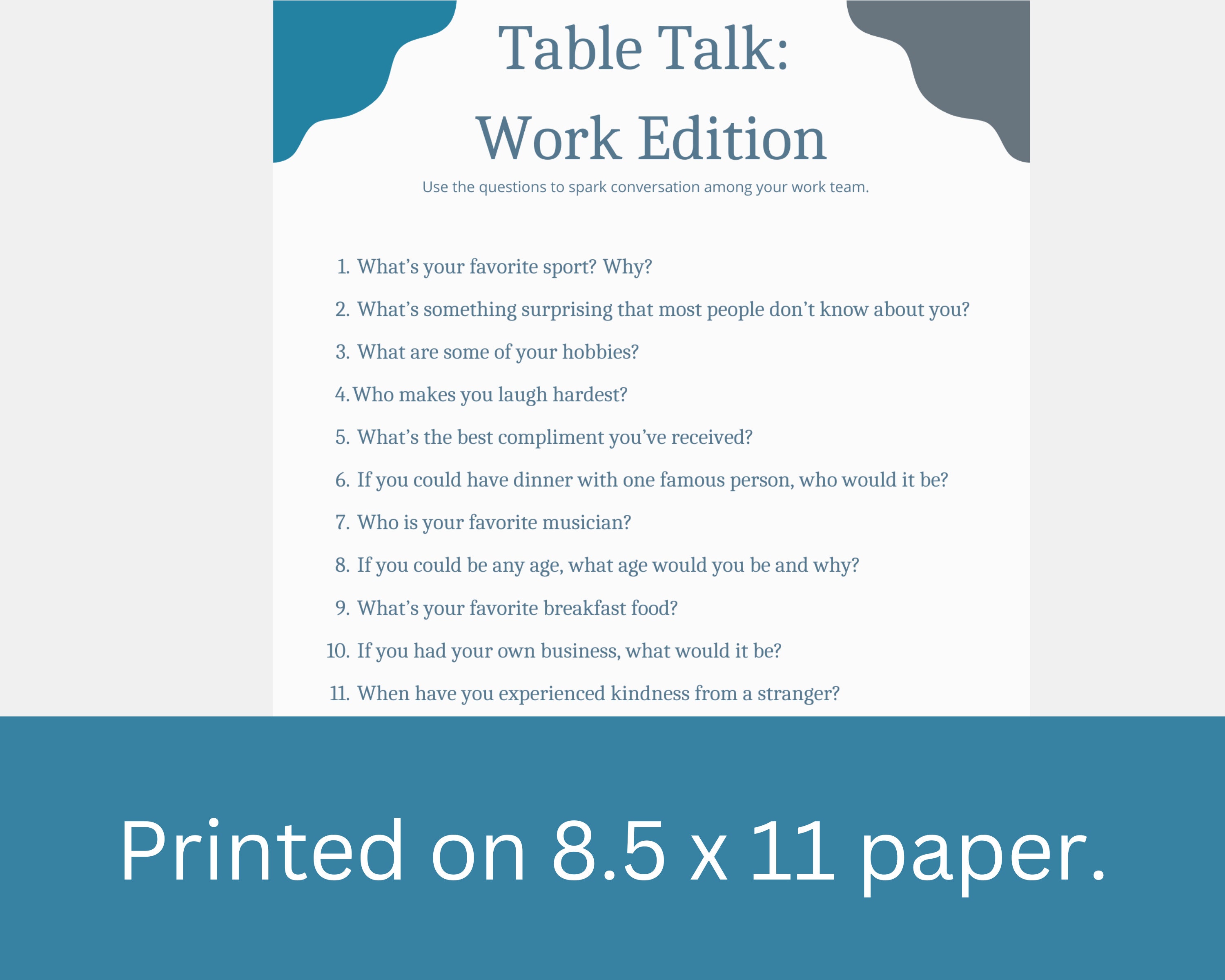 Table Talk for Work Gatherings • Work Conversation Starters • Workplace ...