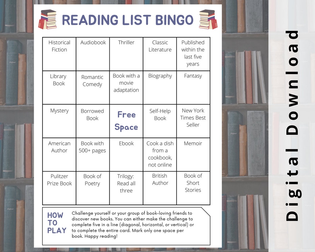 Reading List Bingo • Book Club Bingo Game • Book Club Party Game • Book ...