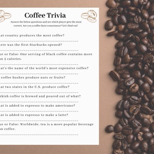 Coffee Trivia • Coffee Themed Party Games • Work Game • Coffee Shop ...