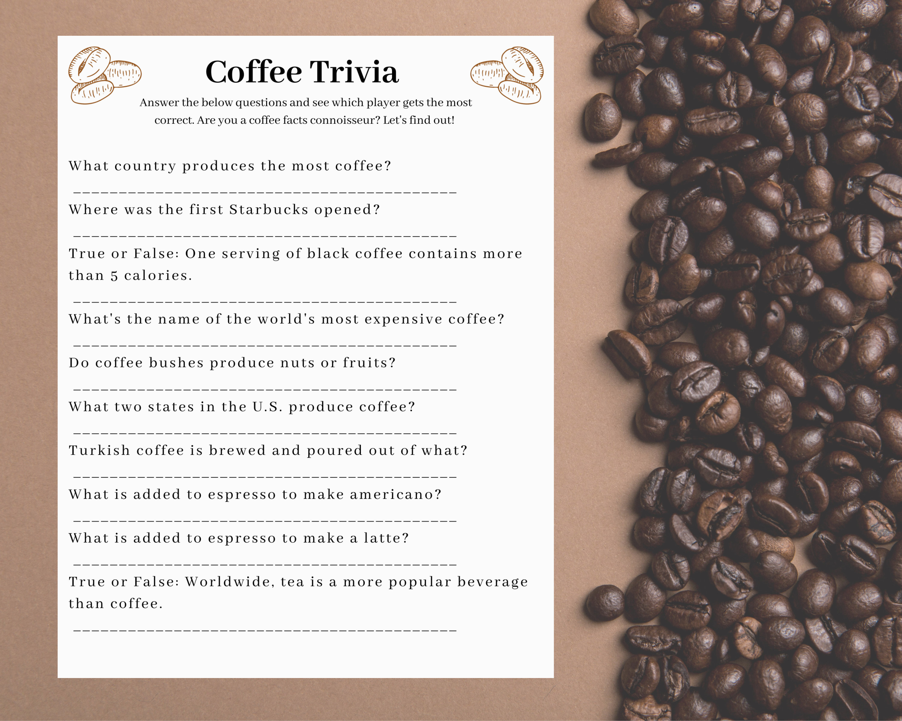 Coffee Trivia • Coffee Themed Party Games • Work Game • Coffee Shop ...