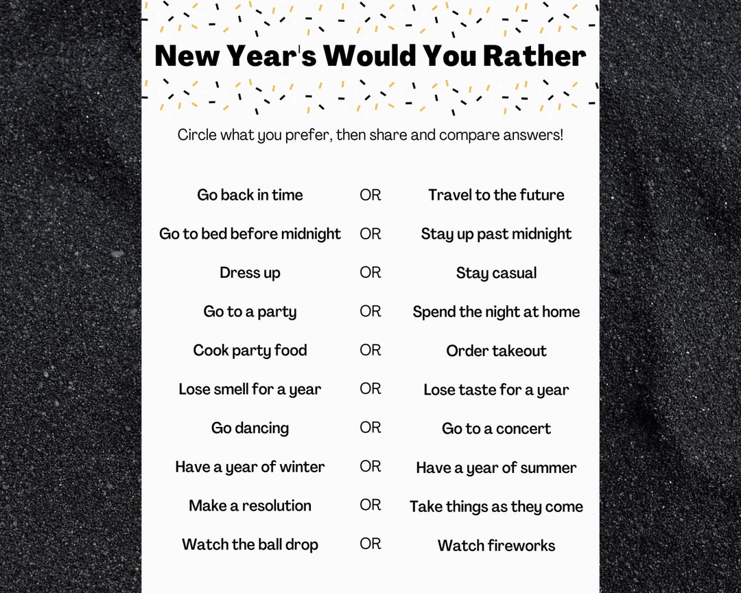 New Year's Would You Rather • New Year's Eve Party Game • Icebreaker ...