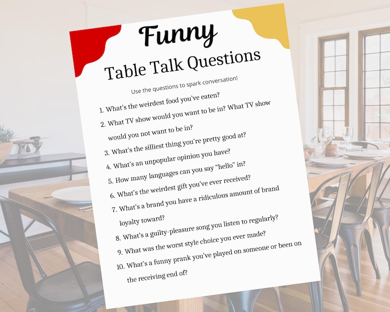 Funny Table Talk Game • Conversation Starters • Get-to-know You Game ...