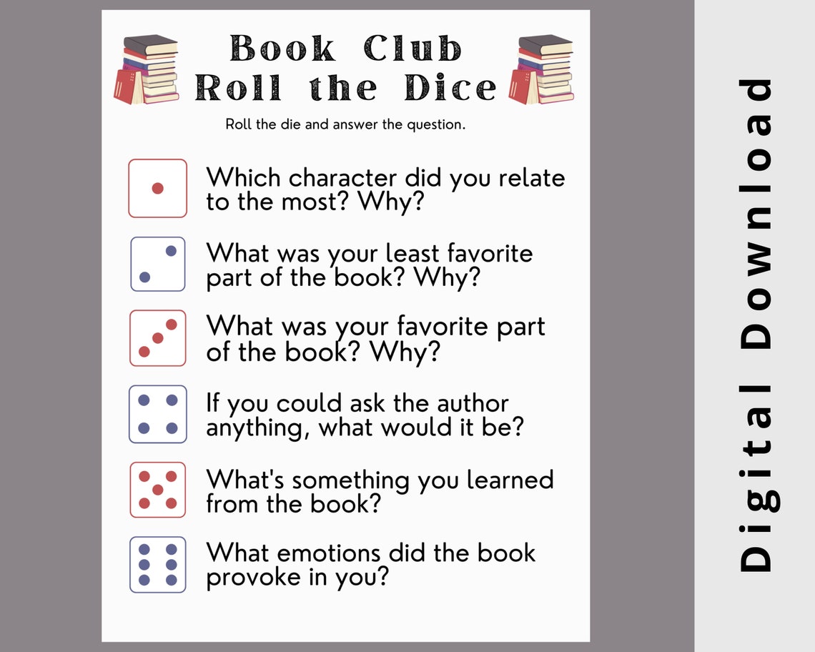 Book Club Roll the Dice Game • Book Club Party Game • Book Games • Book ...