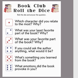 Book Club Roll the Dice Game • Book Club Party Game • Book Games • Book ...