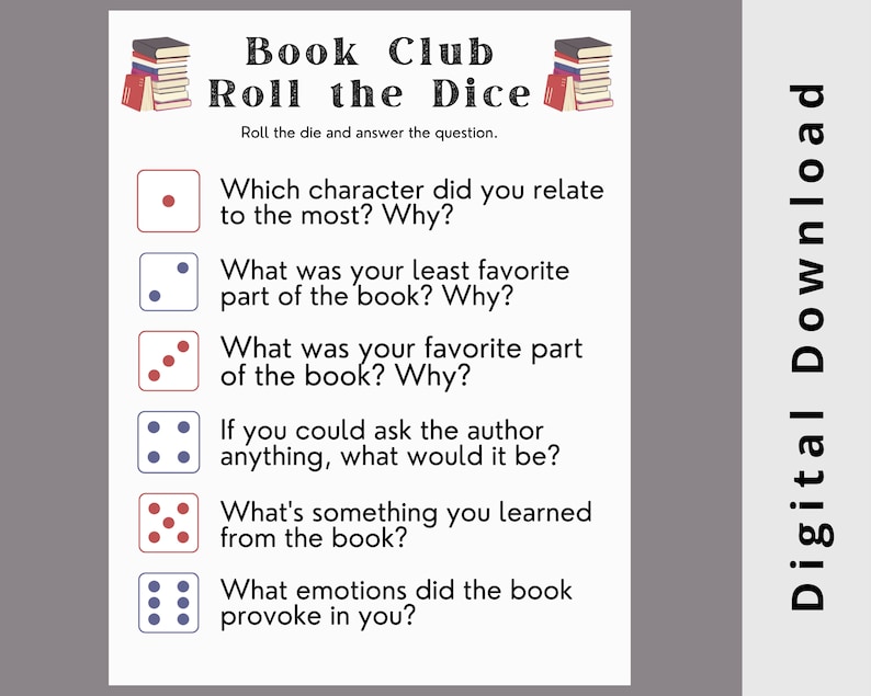Book Club Roll the Dice Game • Book Club Party Game • Book Games • Book ...