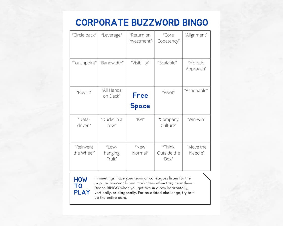 Corporate Buzzword Bingo • Workplace Game • Employee Work Game • Work Icebreaker, Downloadable ...