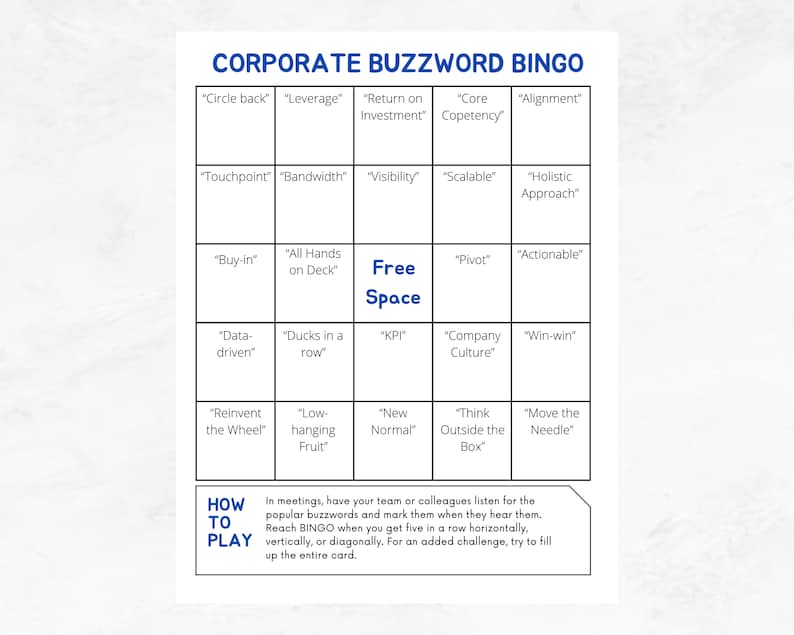 Corporate Buzzword Bingo • Workplace Game • Employee Work Game • Work ...