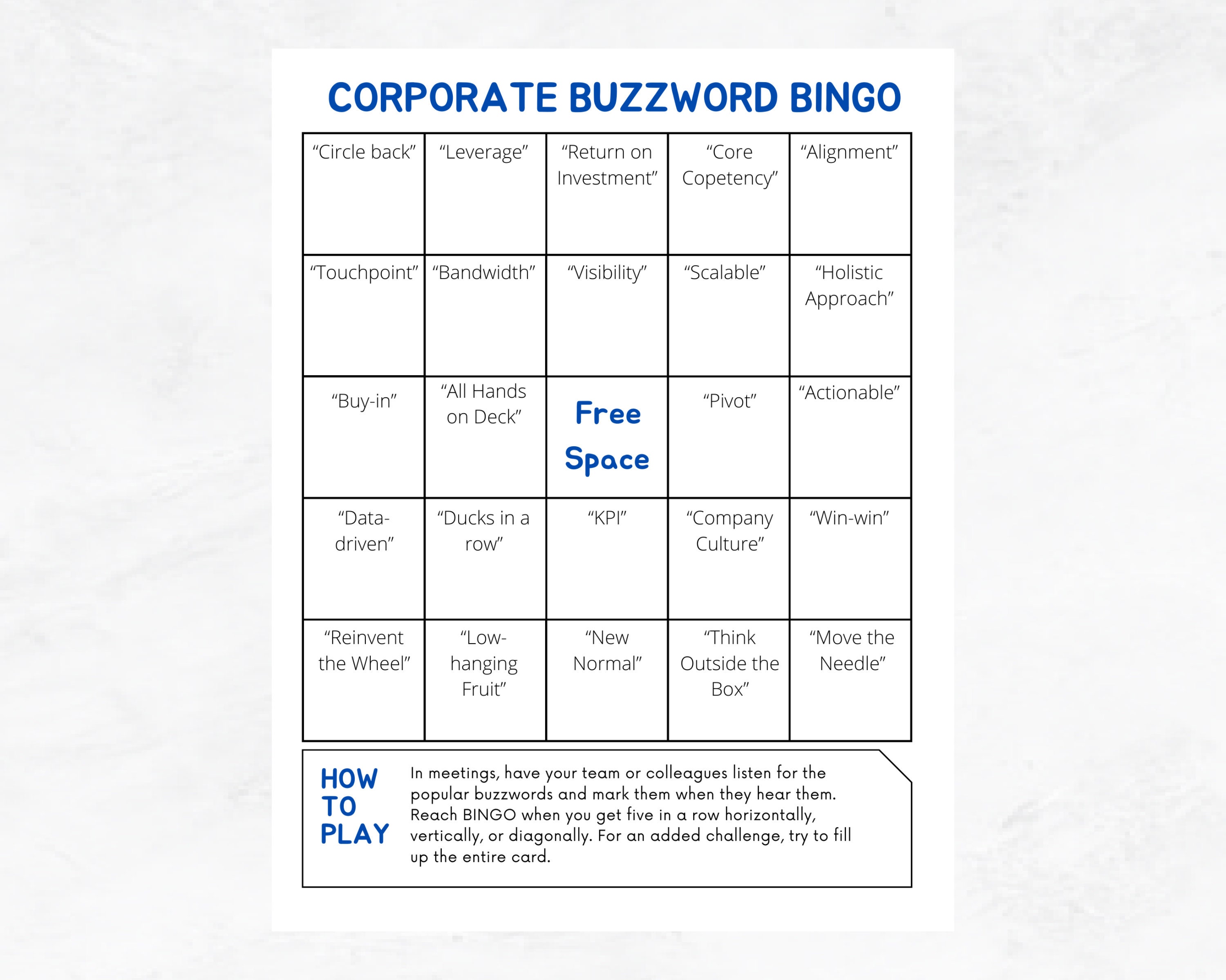 Corporate Buzzword Bingo • Workplace Game • Employee Work Game • Work ...