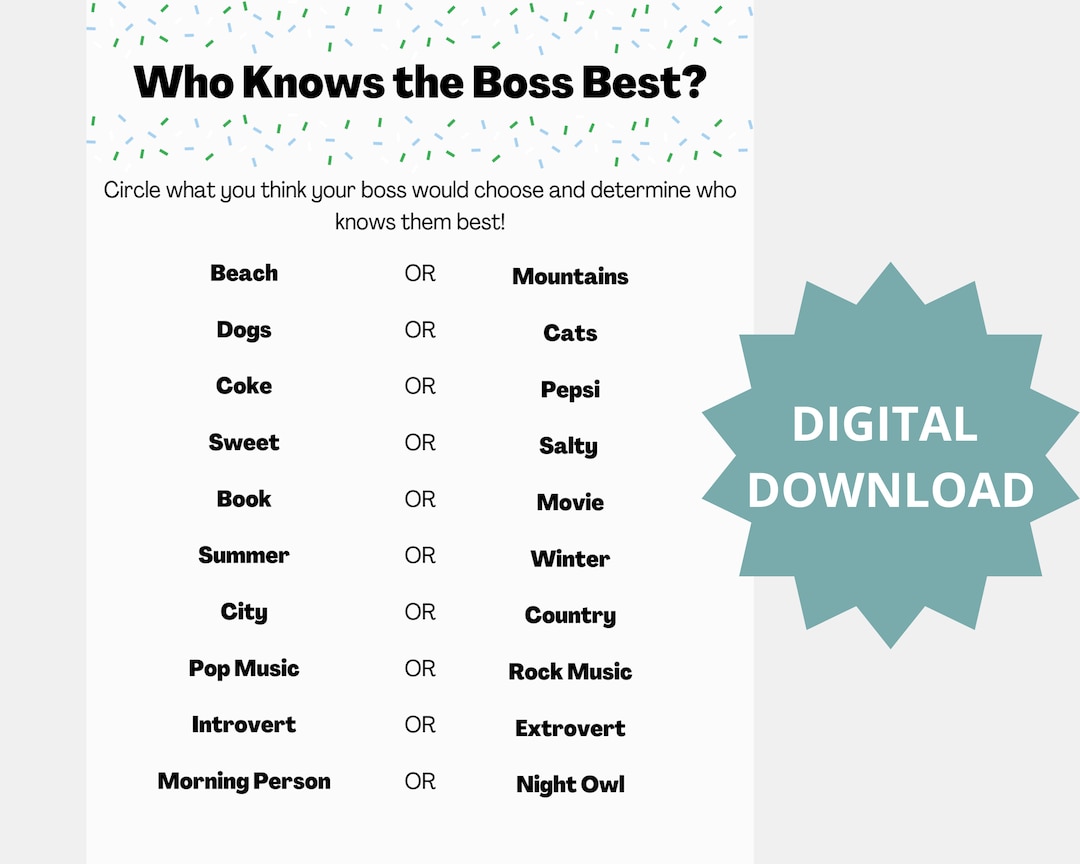 Who Knows the Boss Best Work Game • Simple, Easy Work Activity for Team ...