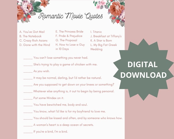 Romantic Movie Quotes Matching Game Digital Download | Etsy
