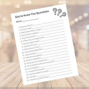 Get to Know You Questions • Conversation Starter • Icebreaker Download ...