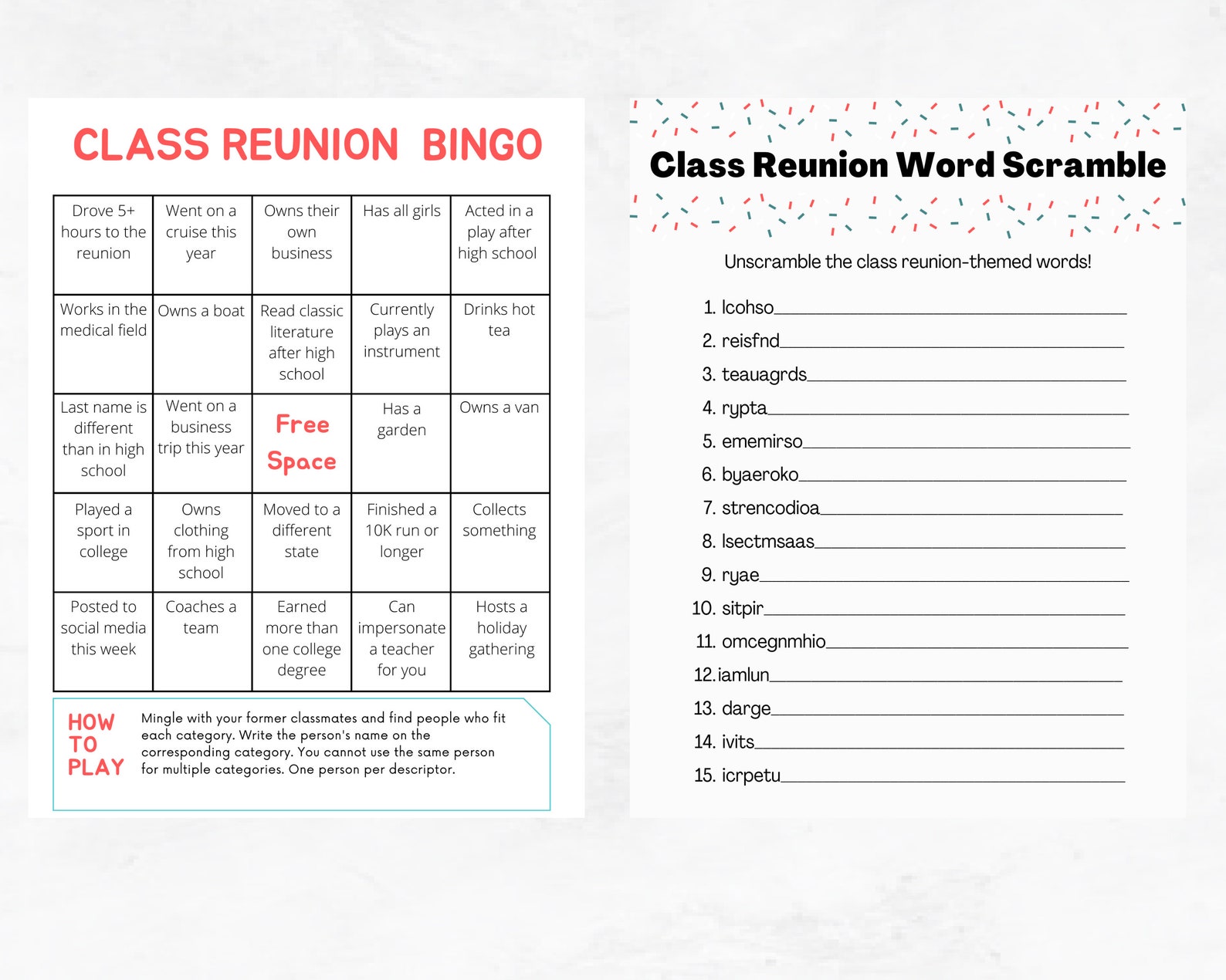 Class Reunion Activity Bundle • Class Reunion Icebreakers • Printable ...