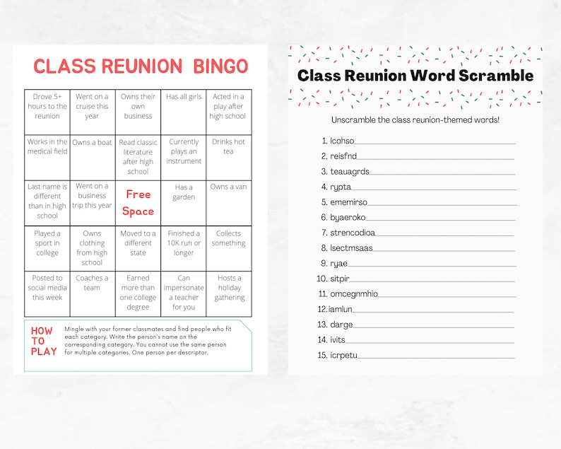 Class Reunion Activity Bundle • Class Reunion Icebreakers • Printable ...