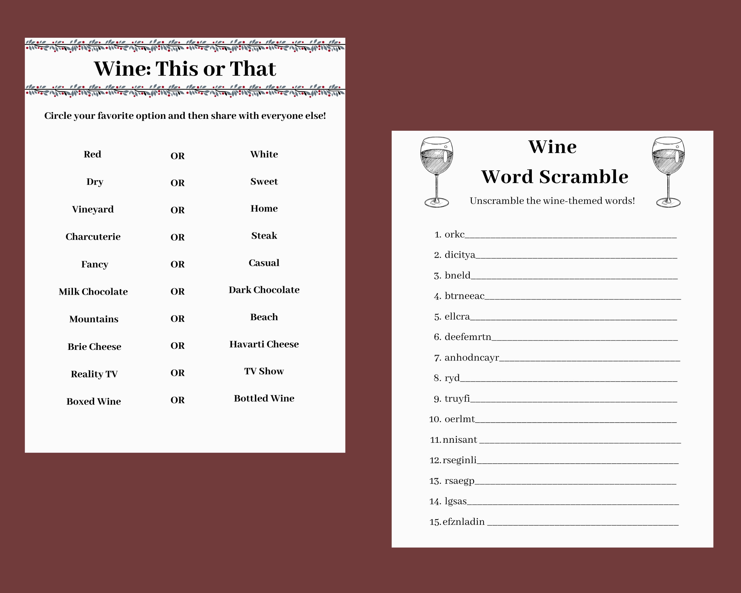 Wine-themed Game Bundle • Five Activities • Vineyard Games • Wine ...