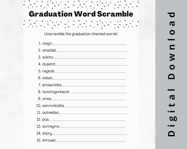 Graduation Word Scramble • Grad Party Game • Graduation Game ...
