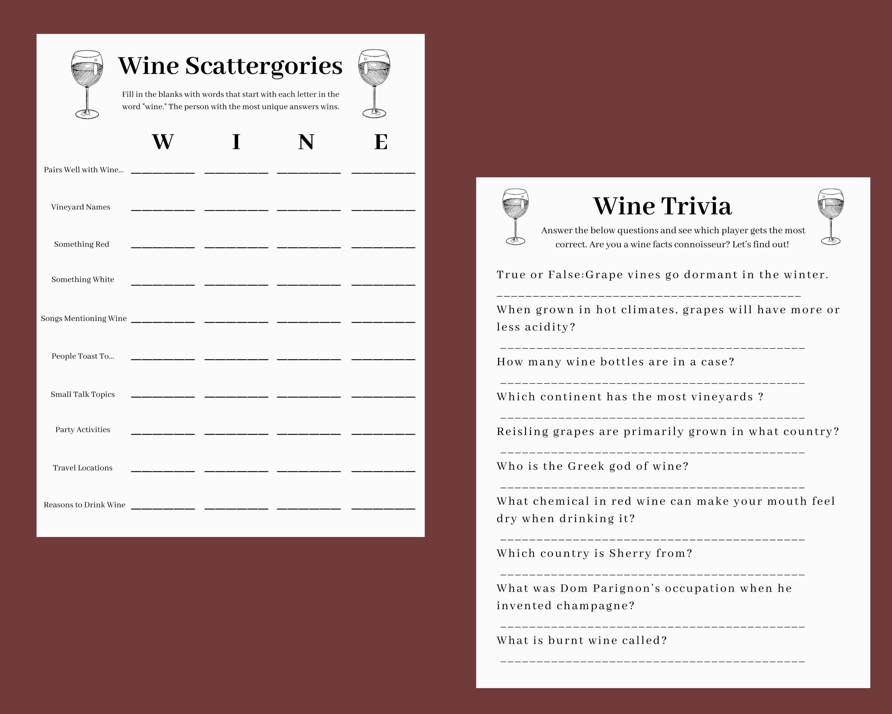 Wine-themed Game Bundle • Five Activities • Vineyard Games • Wine ...