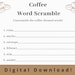 Coffee Word Scramble • Coffee Themed Party Games • Work Game • Coffee ...