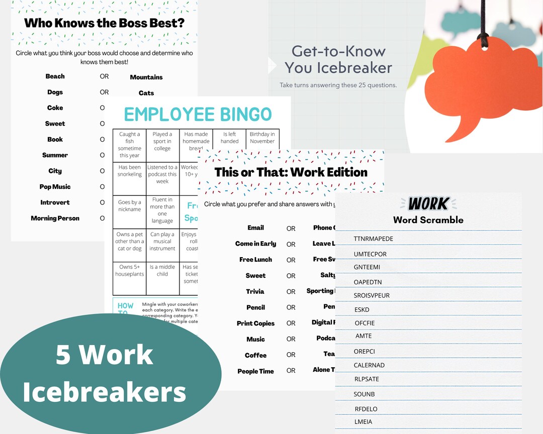 Work Icebreaker Bundle • Set of 5 Get-to-know You Games for the Office ...