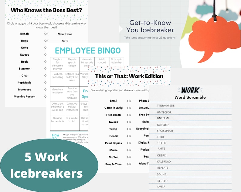 Work Icebreaker Bundle • Set of 5 Get-to-know You Games for the Office ...