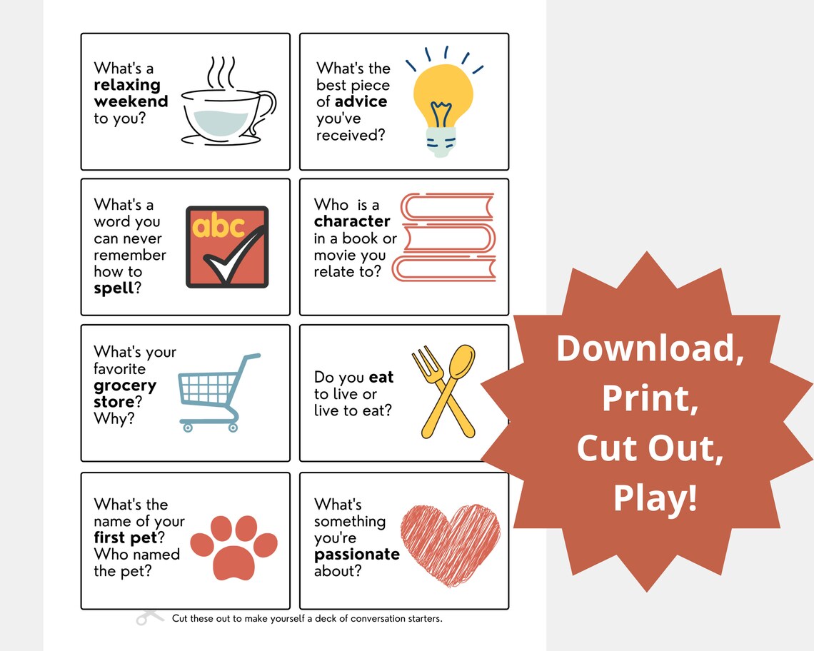 Digital Downlaod Conversation Starters, Table Topics, Icebreaker Game ...