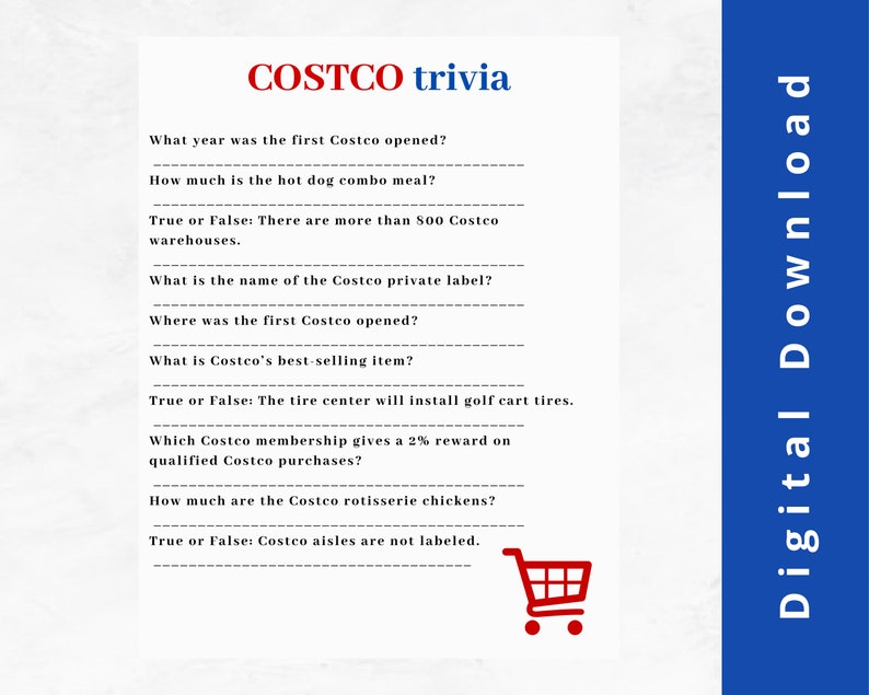 Costco Trivia Game | Costco Birthday Party Game - Etsy