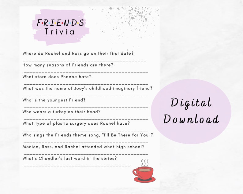 Friends Trivia • TV Show Trivia Game • Friends Game • Friends Activity ...