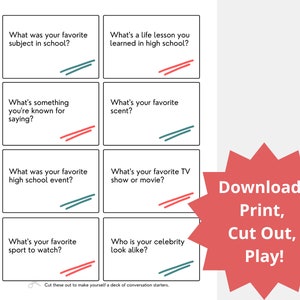 Class Reunion Conversation Starters • 50 Get-to-know-you Cards ...