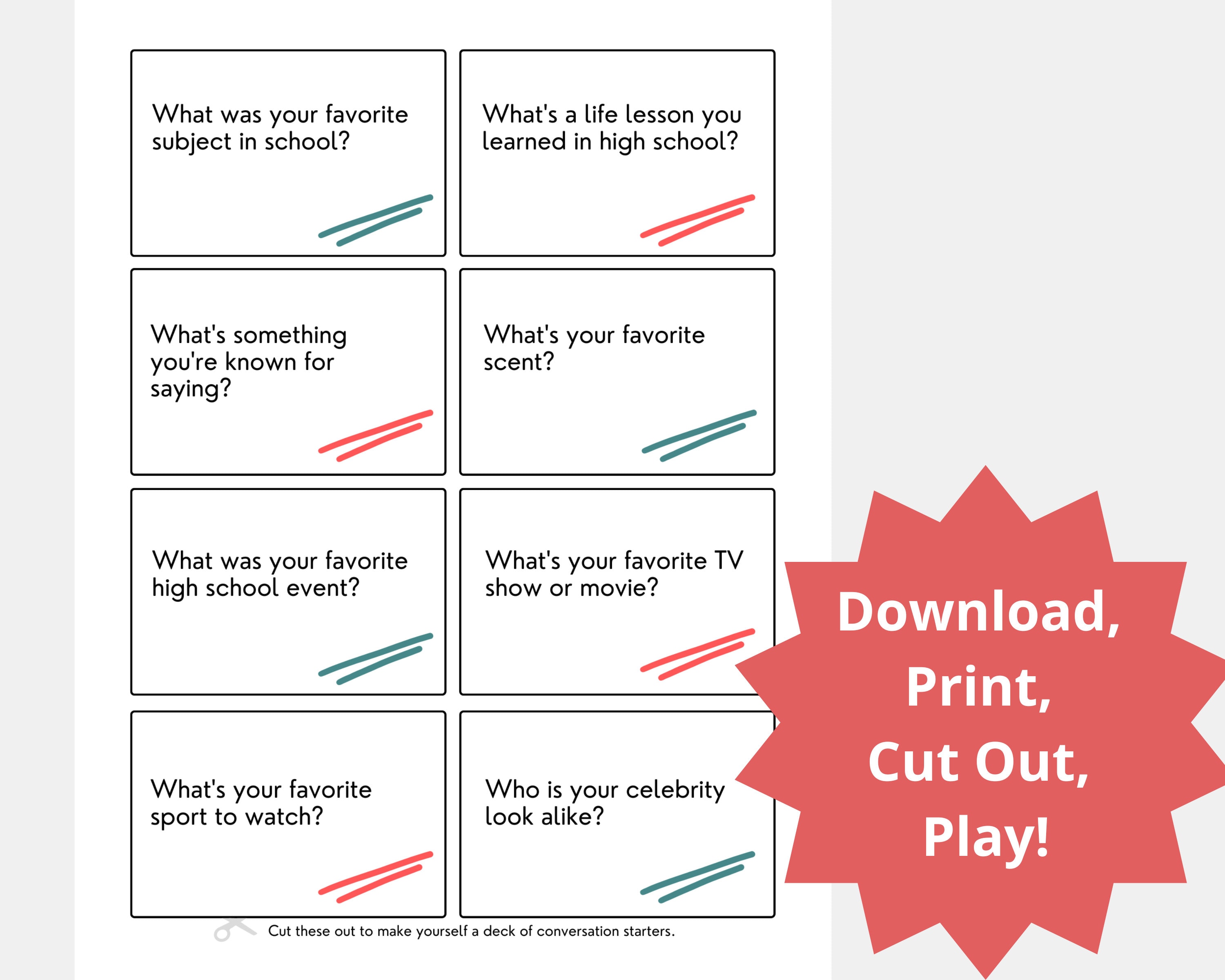 Class Reunion Conversation Starters • 50 Get-to-know-you Cards ...