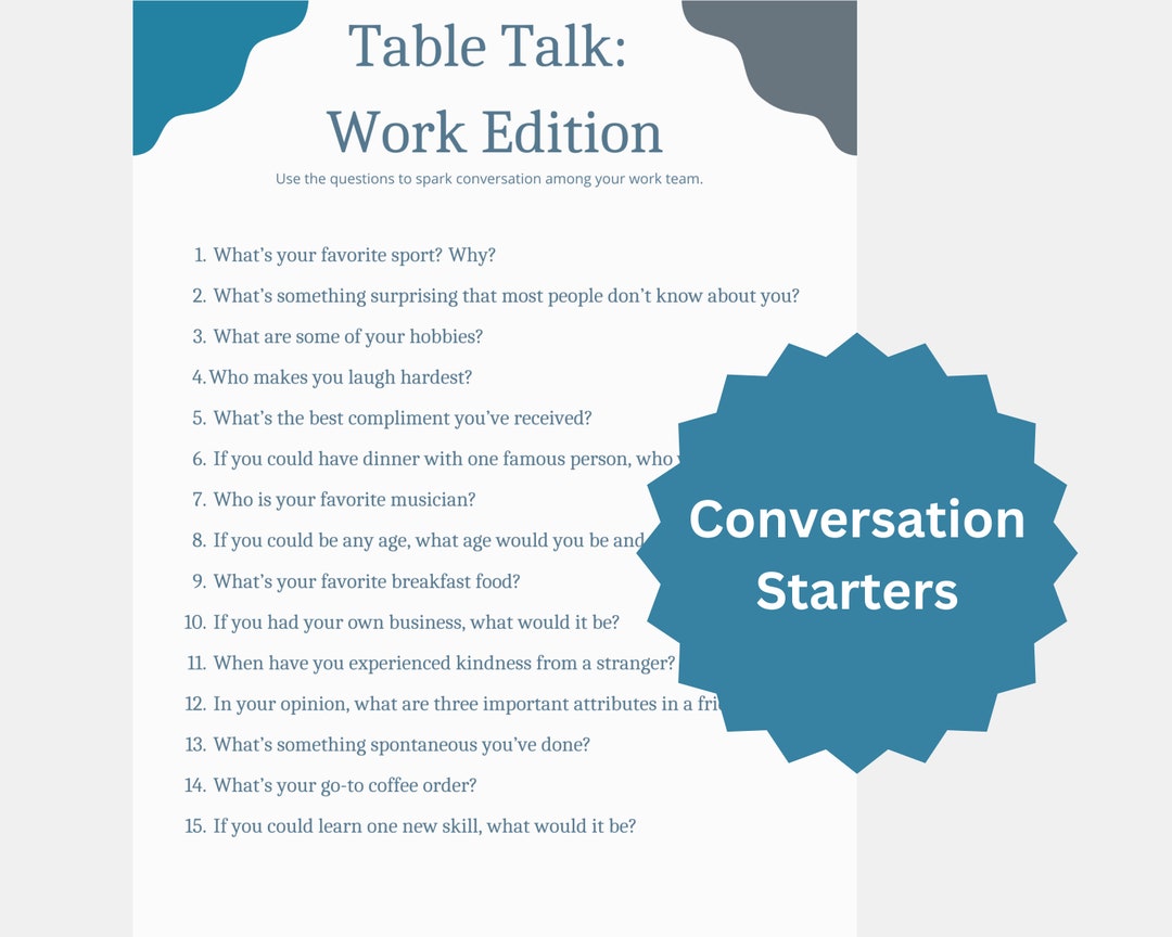 Table Talk for Work Gatherings • Work Conversation Starters • Workplace ...