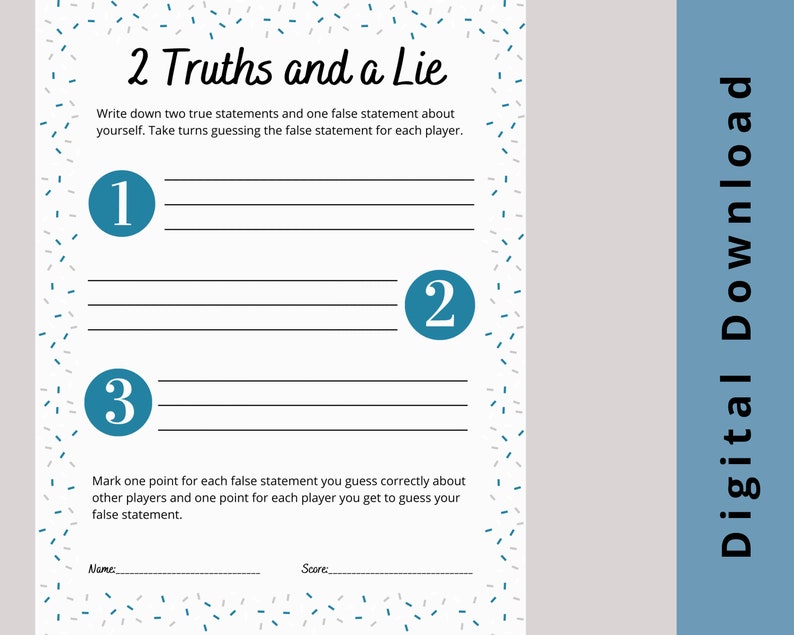 Two Truths and a Lie Game • Get to Know You Game • Icebreaker Game ...