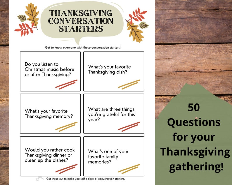 Thanksgiving Conversation Starters, Table Topics, Icebreaker Game for ...