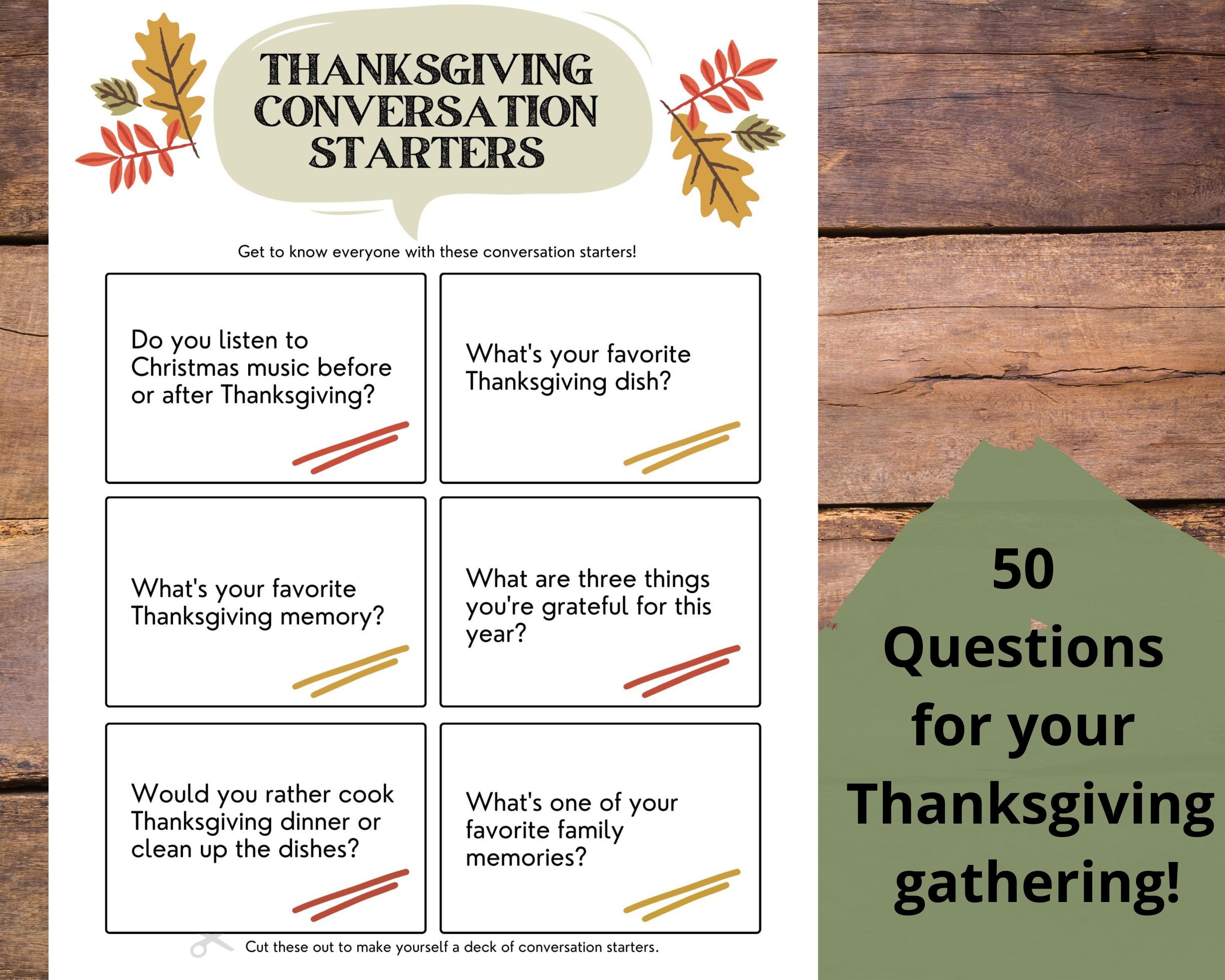 Thanksgiving Conversation Starters, Table Topics, Icebreaker Game for ...