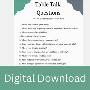 Table Talk Game • Conversation Starters • Get-to-know You Game ...