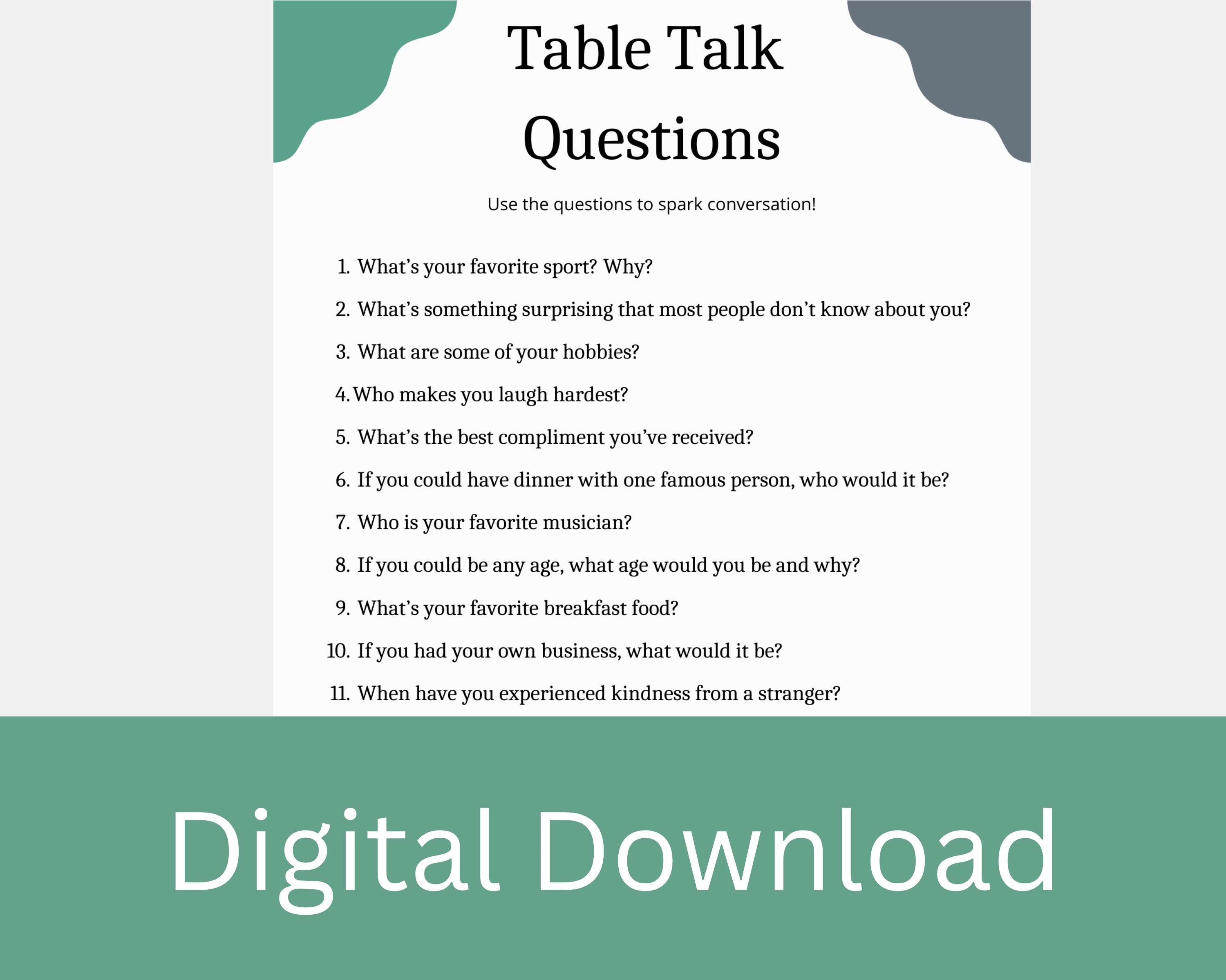 Table Talk Game • Conversation Starters • Get-to-know You Game ...