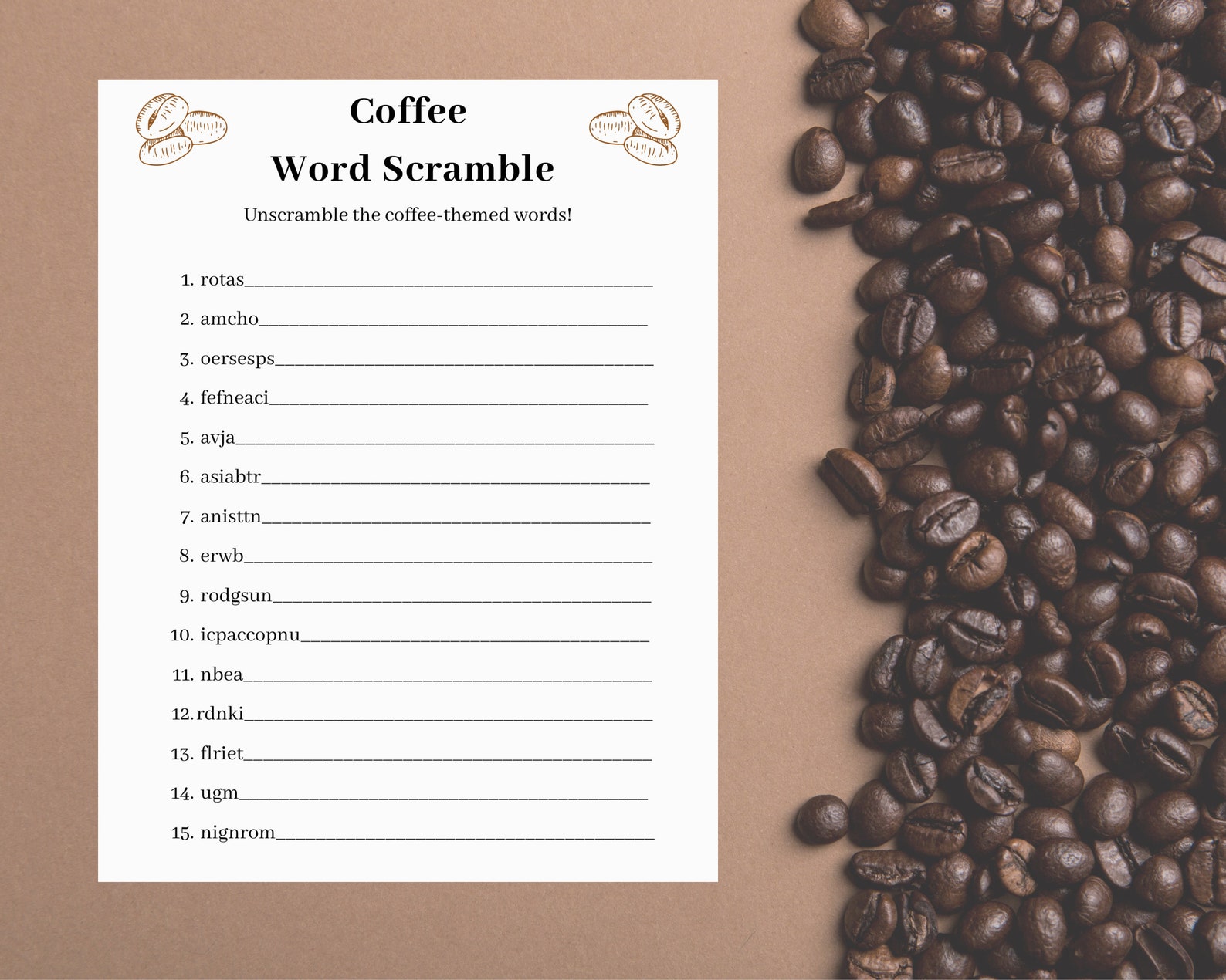 Coffee Word Scramble • Coffee Themed Party Games • Work Game • Coffee ...