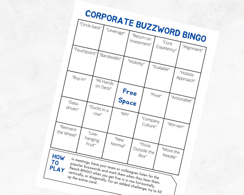 Corporate Buzzword Bingo • Workplace Game • Employee Work Game • Work ...