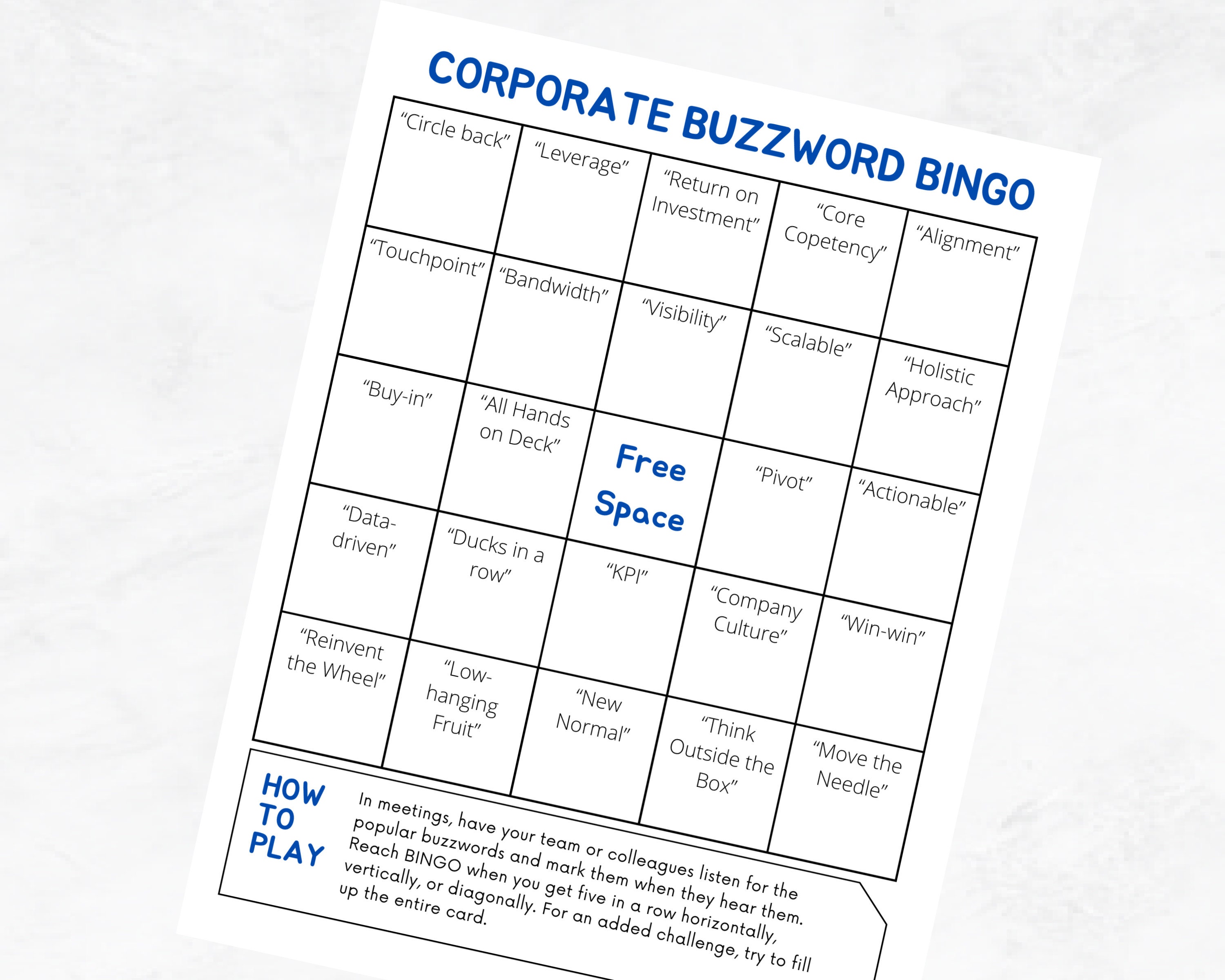 Corporate Buzzword Bingo • Workplace Game • Employee Work Game • Work ...
