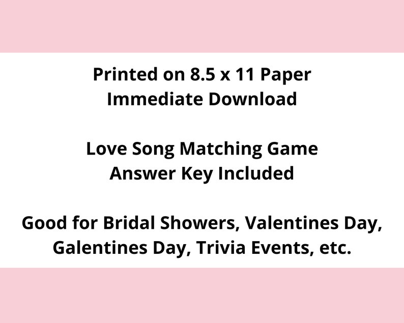 Love Song Matching Game, Printable Download: Bridal Shower, Valentines ...