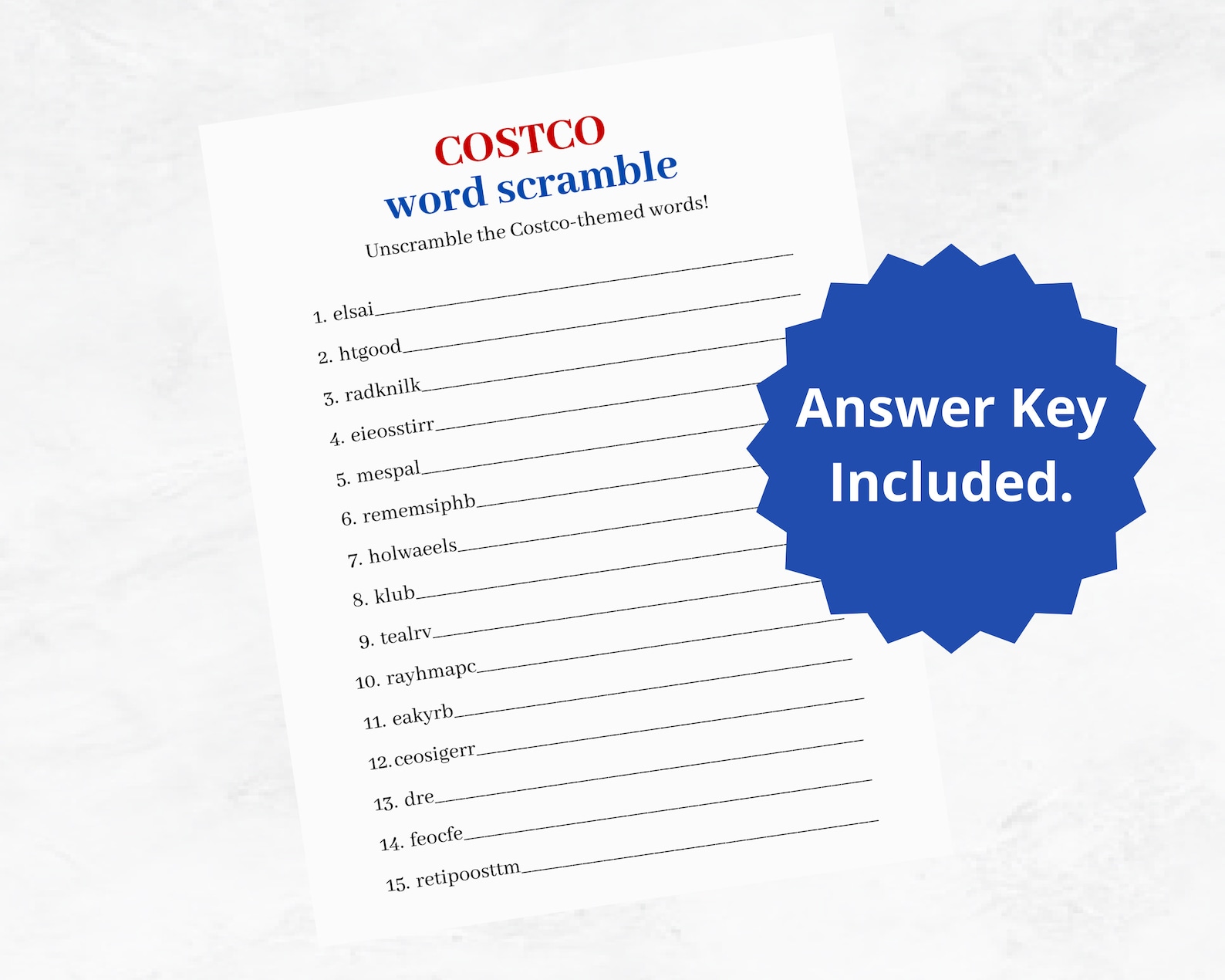 Costco Word Scramble | Costco Birthday Party Game - Etsy