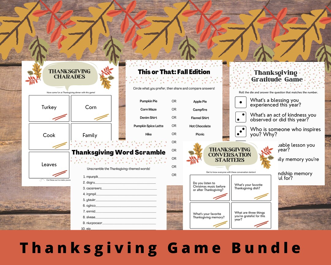 Thanksgiving Game Bundle • 5 Thanksgiving Printable Games • Fall ...