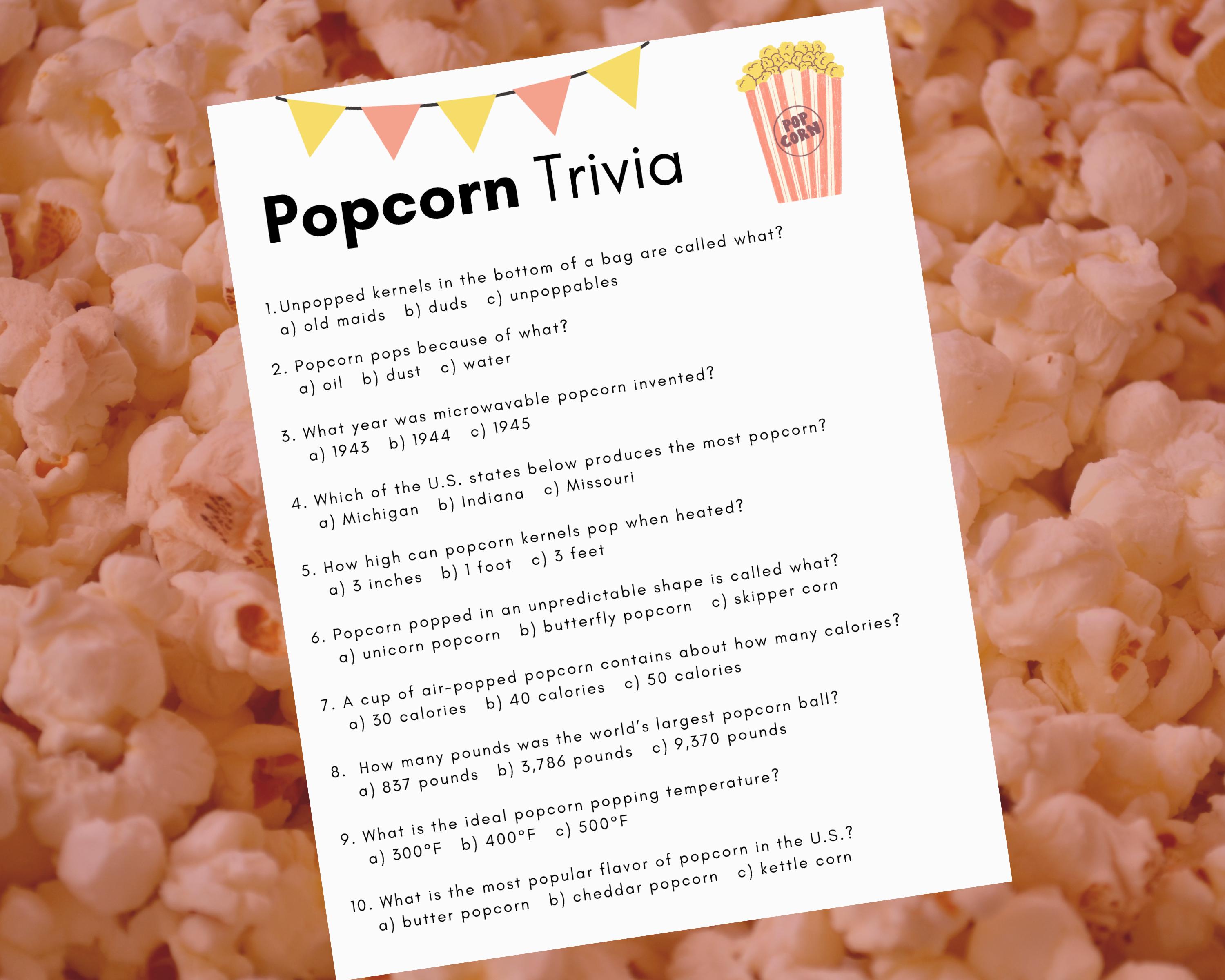 Popcorn Trivia Game • Popcorn Party Game • Popular Food Trivia • Movie ...